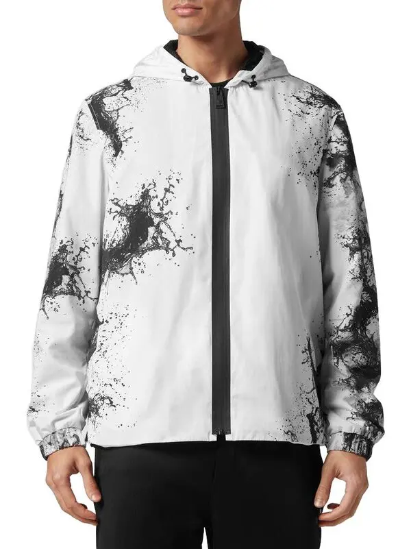 PLEIN SPORT Nylon Windbreaker With Water Spray Print - White/black