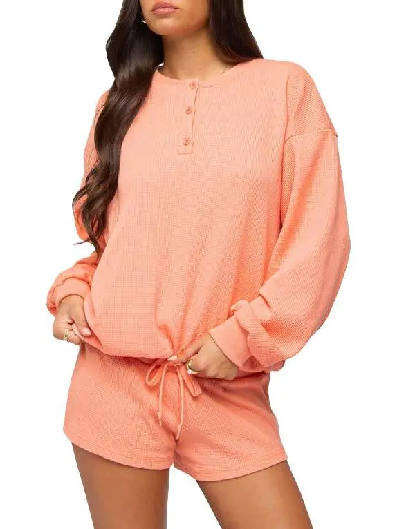 EDIKTED Baila Waffle Henley Top - Orange