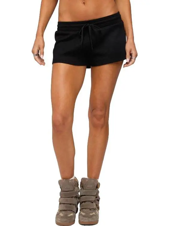 EDIKTED Waffle Knit Drawstring Shorts - Black