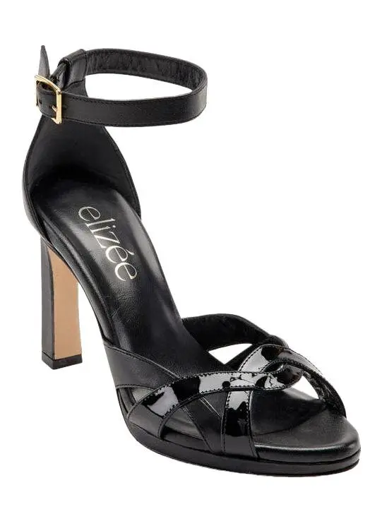 ELIZEE Rhea Leather Platform High Heel Sandals - Black