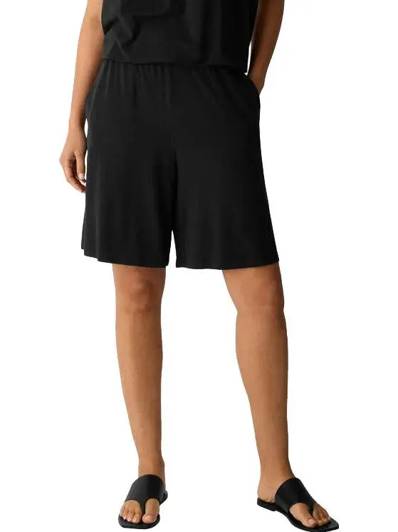 Eileen Fisher Flared Jersey Shorts With Elastic Waist - Black