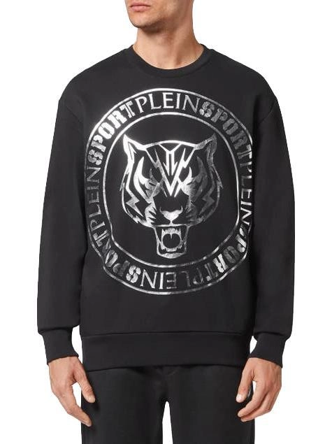 PLEIN SPORT Tiger Graphic Long Sleeve Sweatshirt - Black/silver
