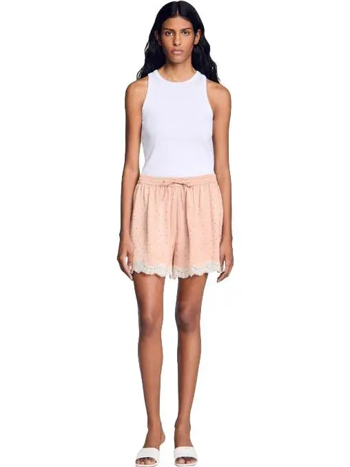 Sandro Rhinestone Shorts With Lace - Nude