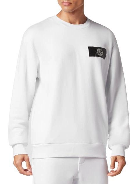 PLEIN SPORT Cotton Blend Fleece Crewneck Sweatshirt - White