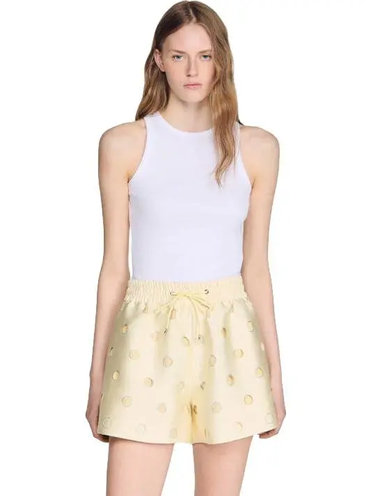 Sandro Distressed Rhinestone Shorts - Vanilla