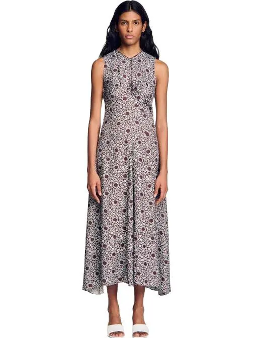 Sandro Daisy Print Maxi Dress - Brown
