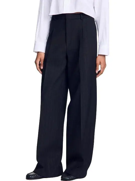 Sandro Striped Wide-leg Trousers - Black