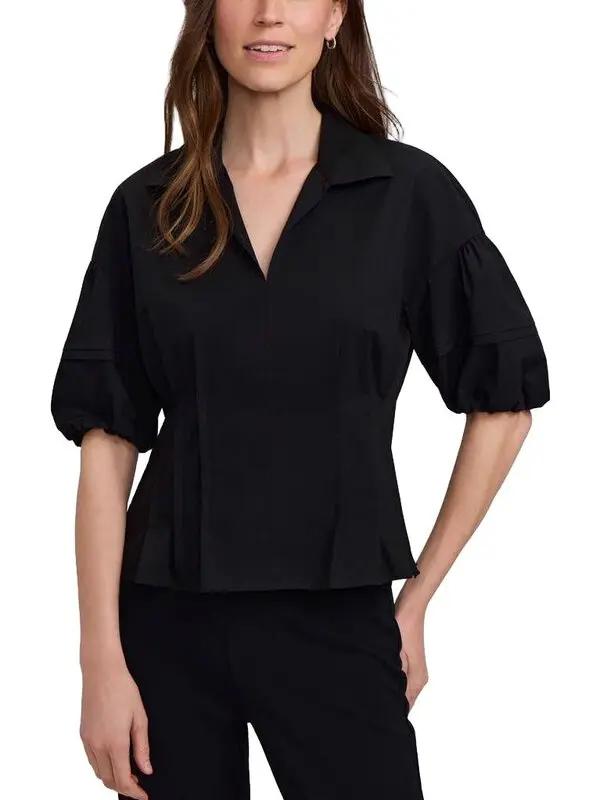 Foxcroft Lucia Puff Sleeve Popover Shirt - Black