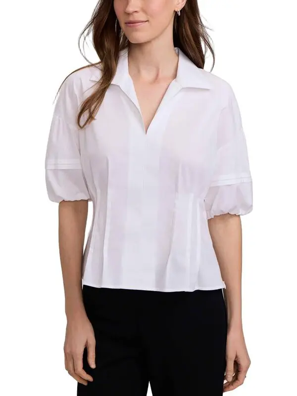 Foxcroft Lucia Puff Sleeve Popover Shirt - White