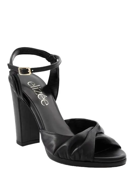 ELIZEE Simone Leather Platform Block Heel Sandals - Black