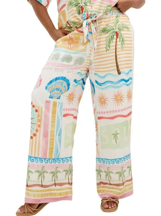 City Chic Aliyana Print Wide Leg Pants - Sea Dream Plc