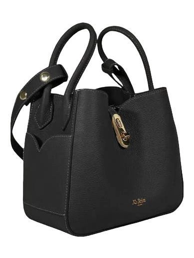 MI BOLSA LONDON Genuine Pebble Leather Shoulder Bag - Black