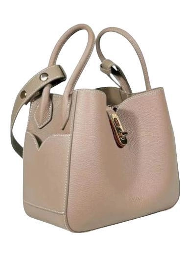 MI BOLSA LONDON Genuine Pebble Leather Shoulder Bag - Grey