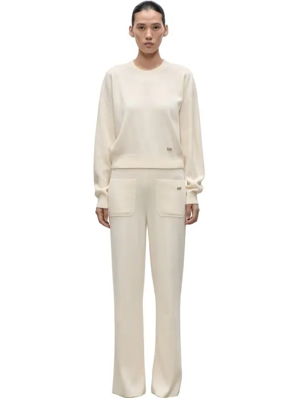 Victoria Beckham Alina Wide Leg Knit Trousers - Ivory