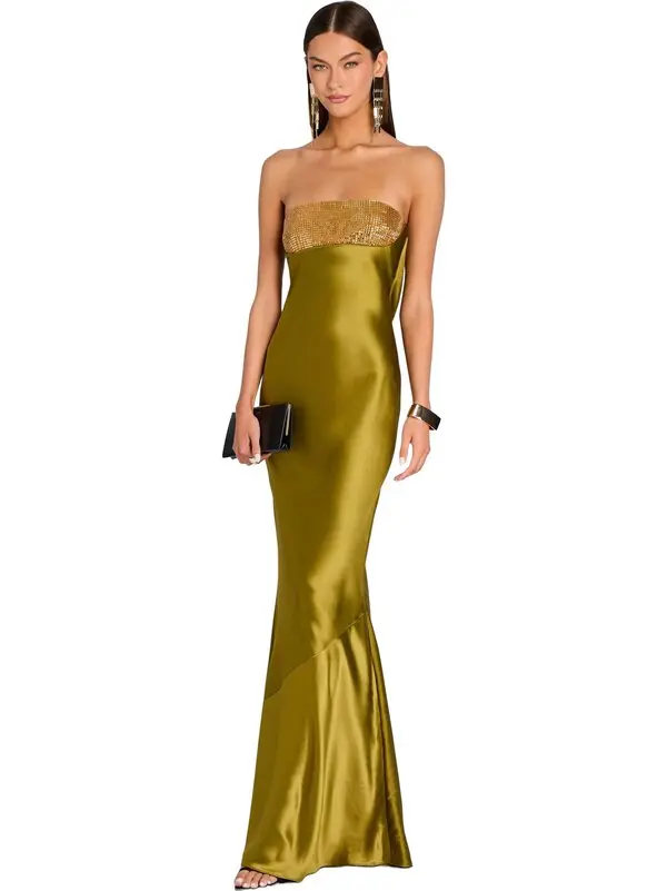 Retrofete Graziella Embellished Strapless Gown - Basil
