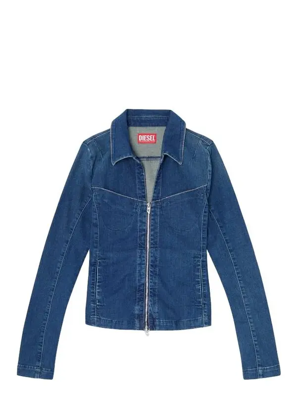 DIESEL® Full-zip Denim Shirt With Embroidered Eyelets - Blue