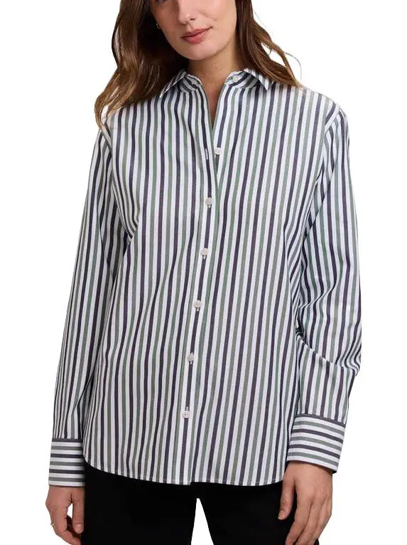 Foxcroft Meghan Stripe Cotton Button-up Shirt - Olive Green/multi