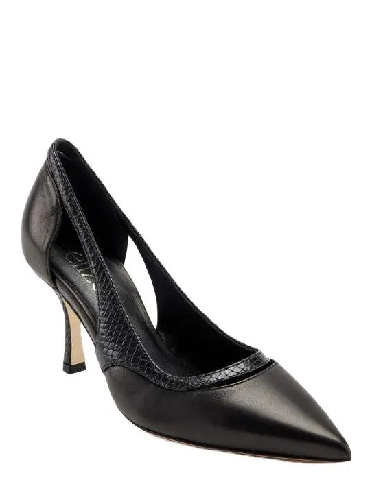 ELIZEE Elle Leather Pointed-toe Heels With Snake-print Panels - Black/python