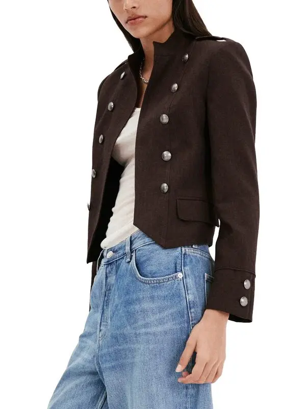 Mango Military Linen Jacket - Chocolate