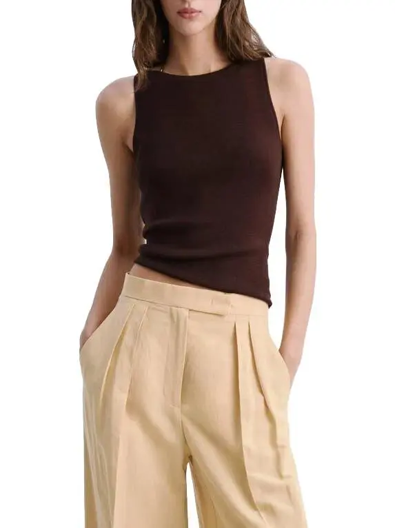 Mango Fine-knit Boat Neck Sleeveless Top - Brown