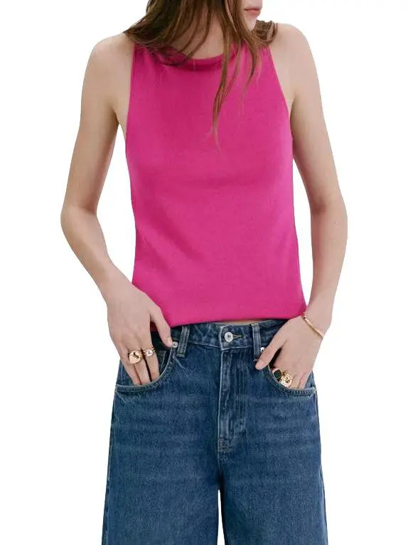 Mango Fine-knit Boat Neck Sleeveless Top - Fuchsia