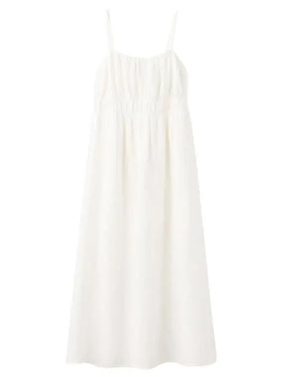 Mango Textured Cotton Maxi Dress With Square Neck - White