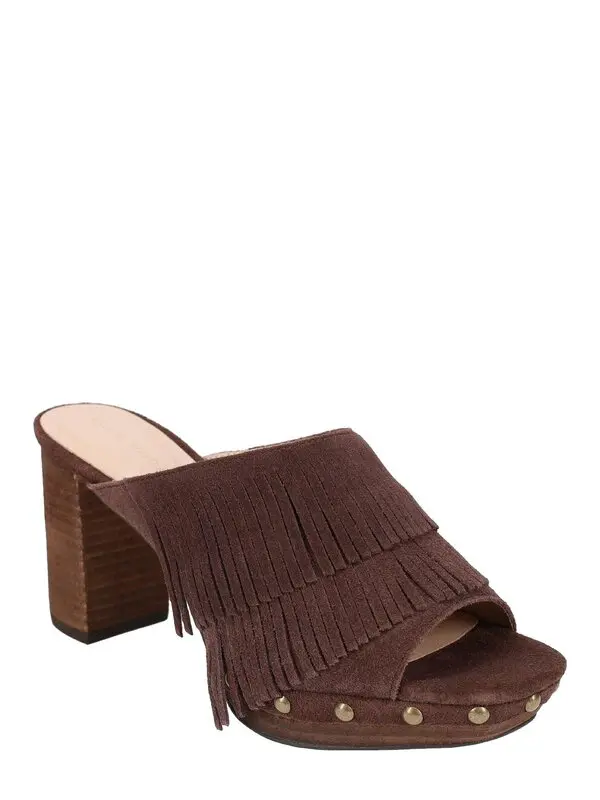 Pelle Moda Fringe Studded Block Heel Sandal - Espresso