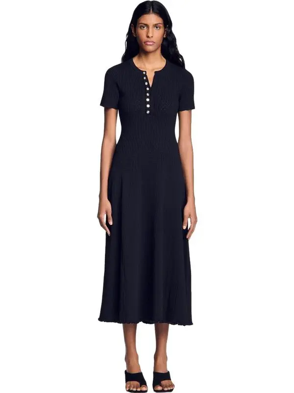 Sandro Ribbed Knit Maxi Dress - Black