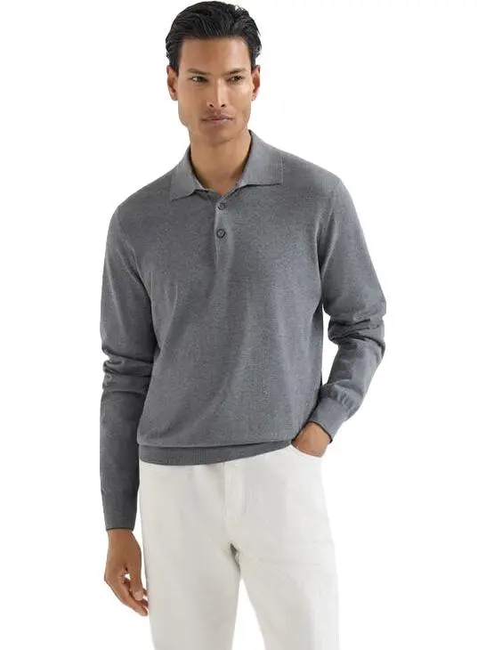 Brunello Cucinelli Cotton Lightweight Knit Polo Shirt - Dark Grey