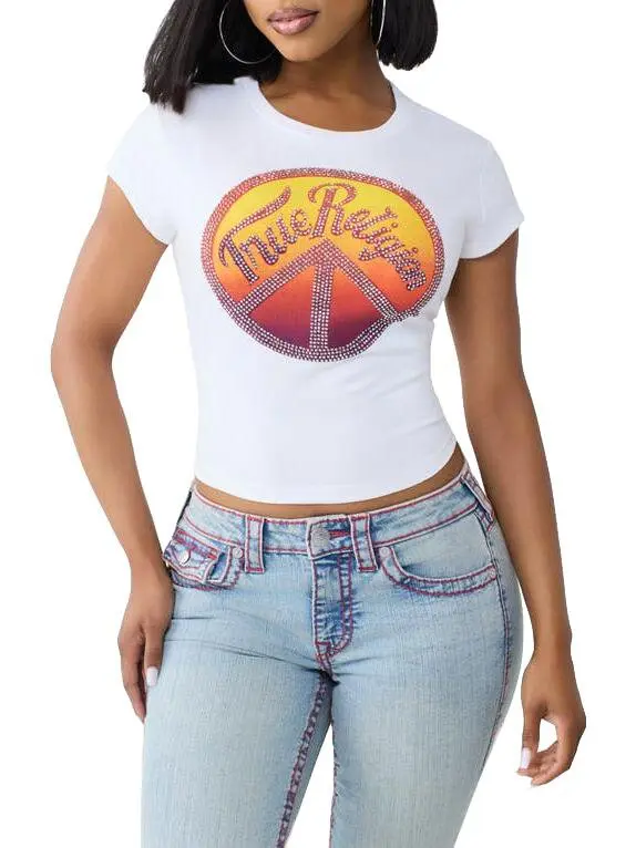 True Religion Crystal Embellished Graphic Stretch Cotton Baby Tee - Optic White