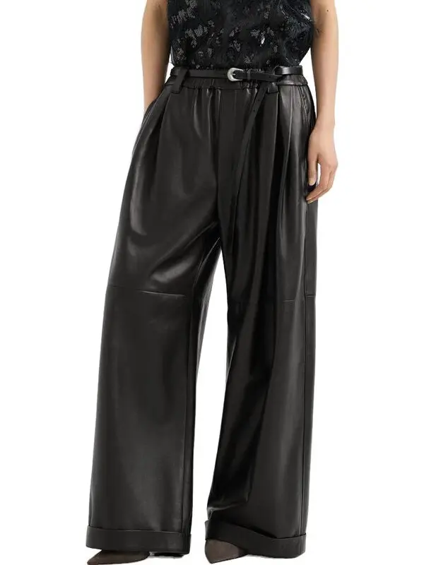 Brunello Cucinelli Nappa Leather Baggy Trousers - Black