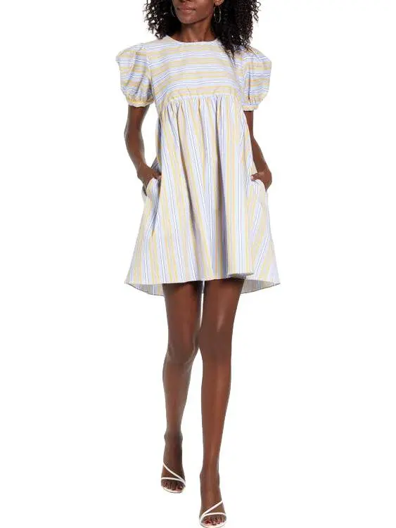 English Factory Stripe Puff Sleeve Dress - Multi