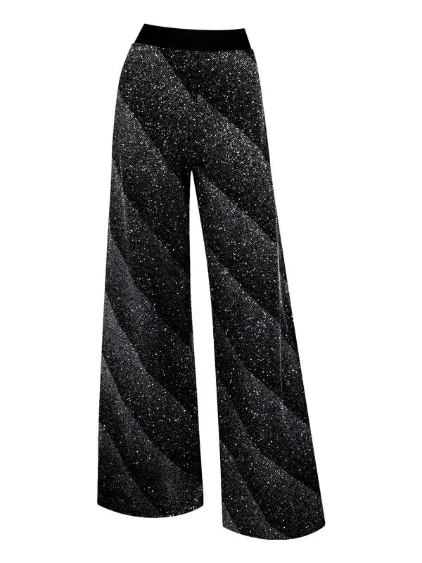 ME & THEE Velvet Glitter Stripe Wide Leg Trousers - Black/silver