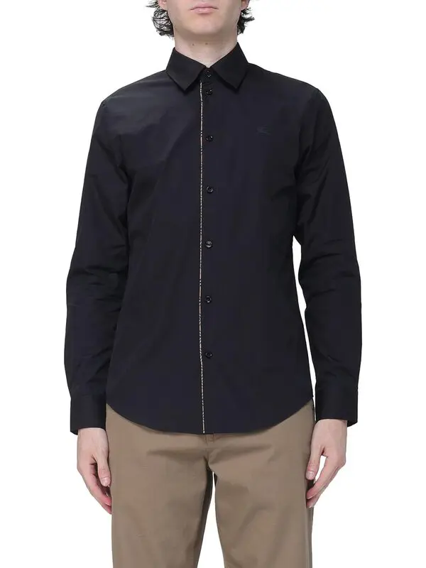 Burberry Slim Fit Cotton Shirt With French Collar And Embroidered Ekd Logo - Black