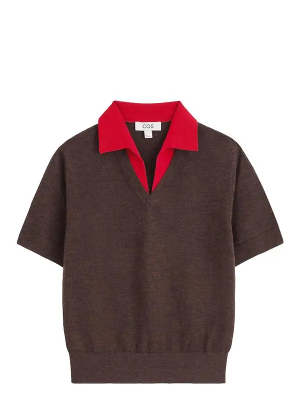 Cos Merino Wool Layered Polo Shirt - Brown