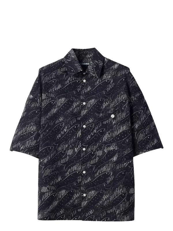 Jacquemus Rio Fish-print Short-sleeve Shirt - Black