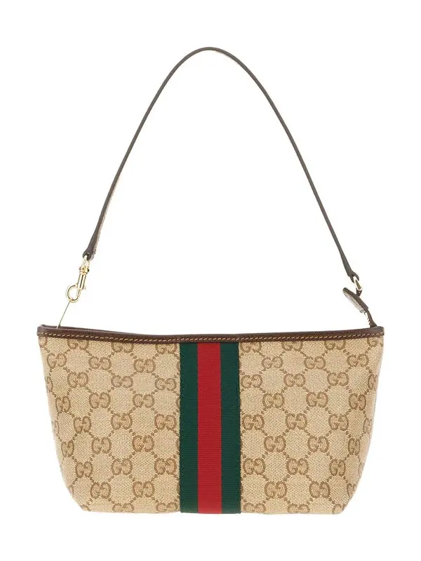 Gucci Monogrammed Canvas Shoulder Bag With Web Stripe - Multicolor