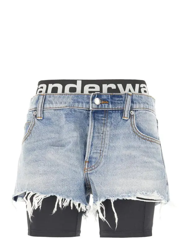 Alexander Wang Denim Shorts With Attached Leggings - Multicolor