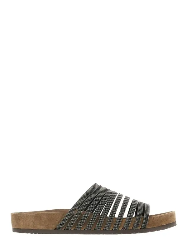 Brunello Cucinelli Embellished Strap Slide Sandals - Multicolor