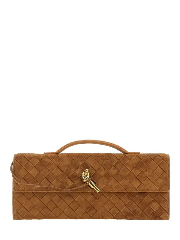 Bottega Veneta Andiamo Suede Clutch With Handle - Brown