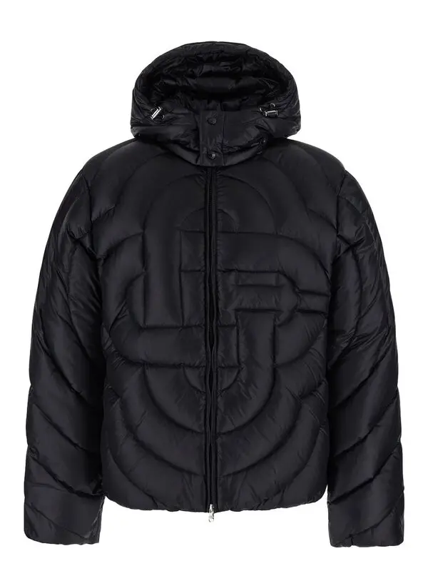 Casablanca Black Tech Fabric Down Jacket With Fixed Hood And Monogram - Multicolor