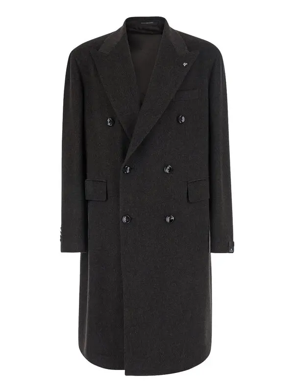 Tagliatore Double Breasted Wool Coat With Notched Lapel - Brown
