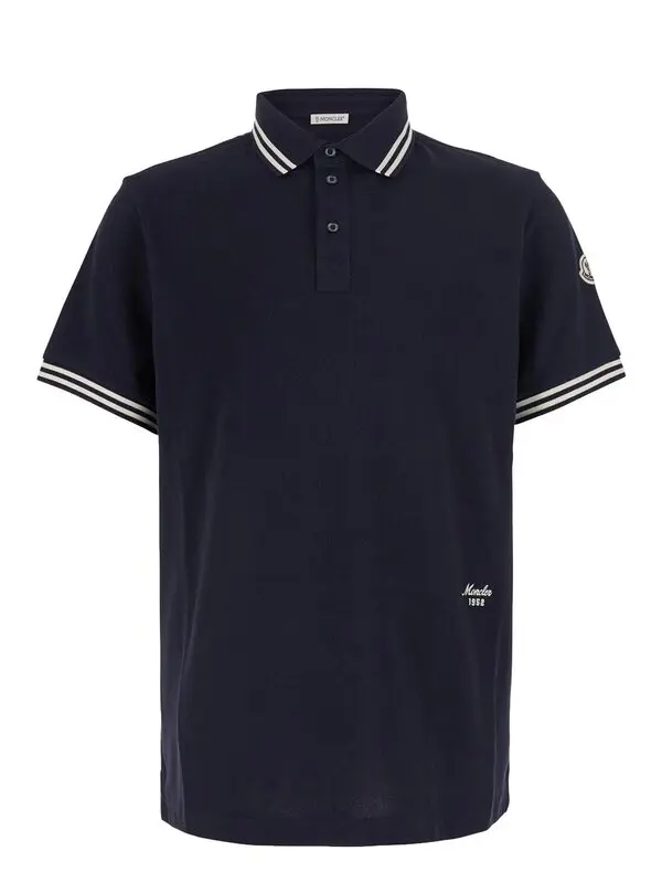 Moncler Blue Polo With Logo Patch On The Sleeve And Bicolor Details In Cotton For - Multicolor