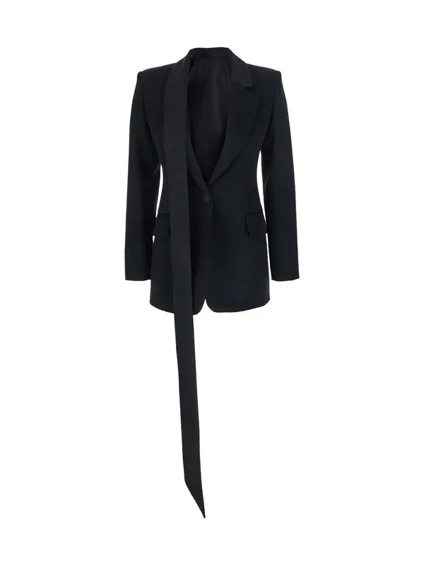 Attico Black Wool Jacket With Notched Revers And Oversized Strap Detail - Multicolor