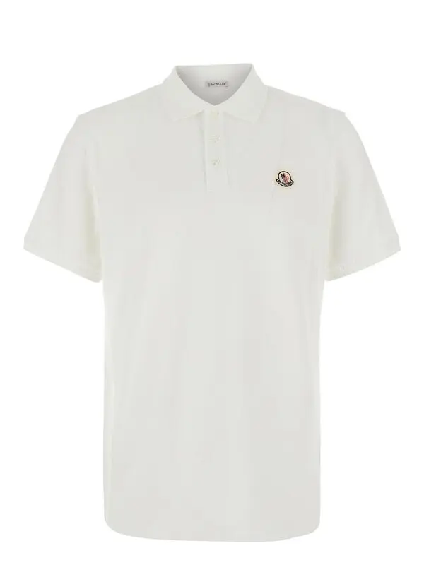 Moncler White Polo Shirt With Logo Patch On The Front In Cotton For - Multicolor