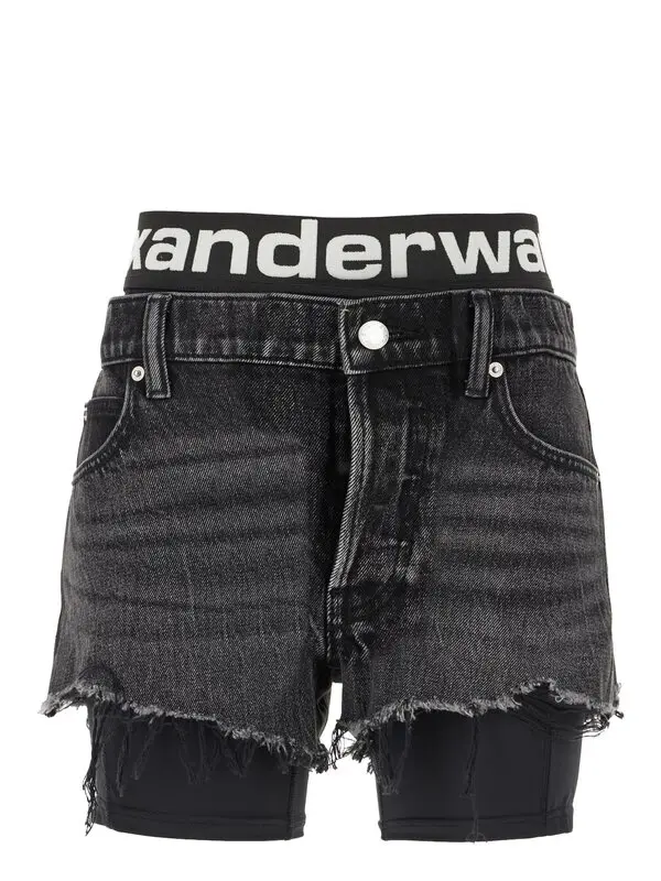 Alexander Wang Denim Layered Shorts With Logo Waistband - Multicolor