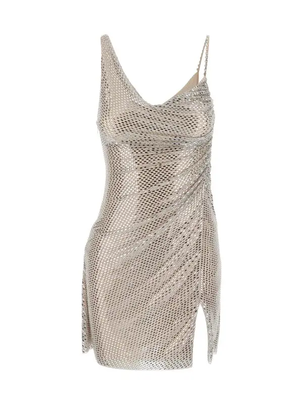 SELF-PORTRAIT Sleeveless Draped Mini Dress With Rhinestones - Multicolor