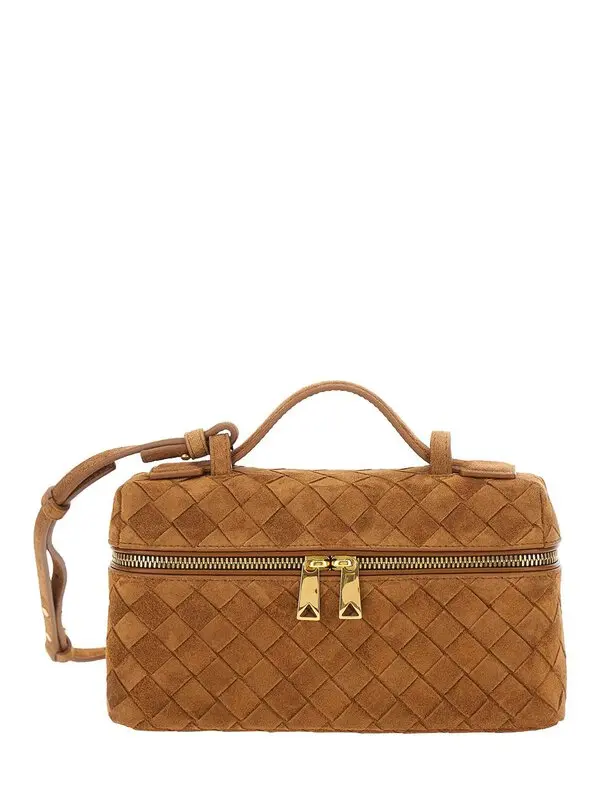 Bottega Veneta Suede Intreccio Crossbody Bag - Brown