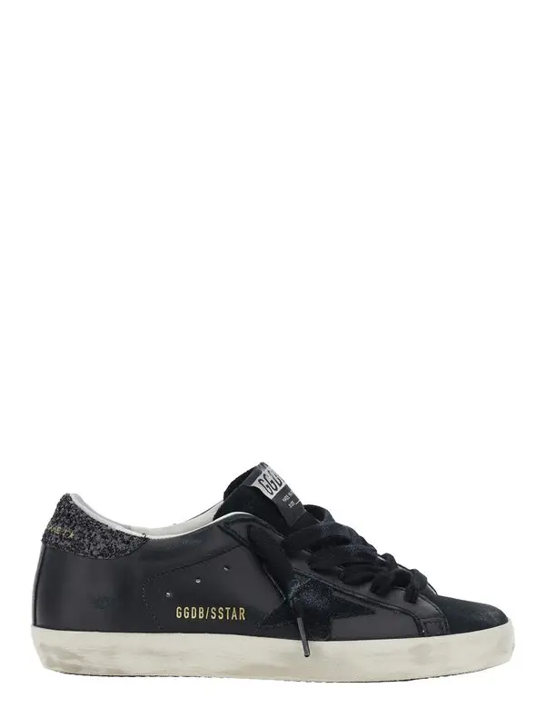 GOLDEN GOOSE Super-star Nappa Leather Sneakers With Glitter Heel - Black