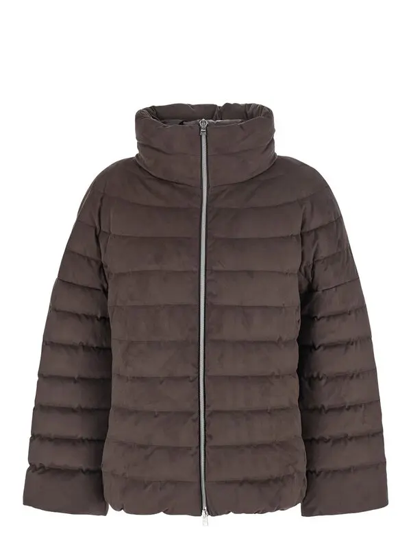 Herno Brown Down Jacket With High Collar And Design In Faux Suede In Fabric For - Multicolor